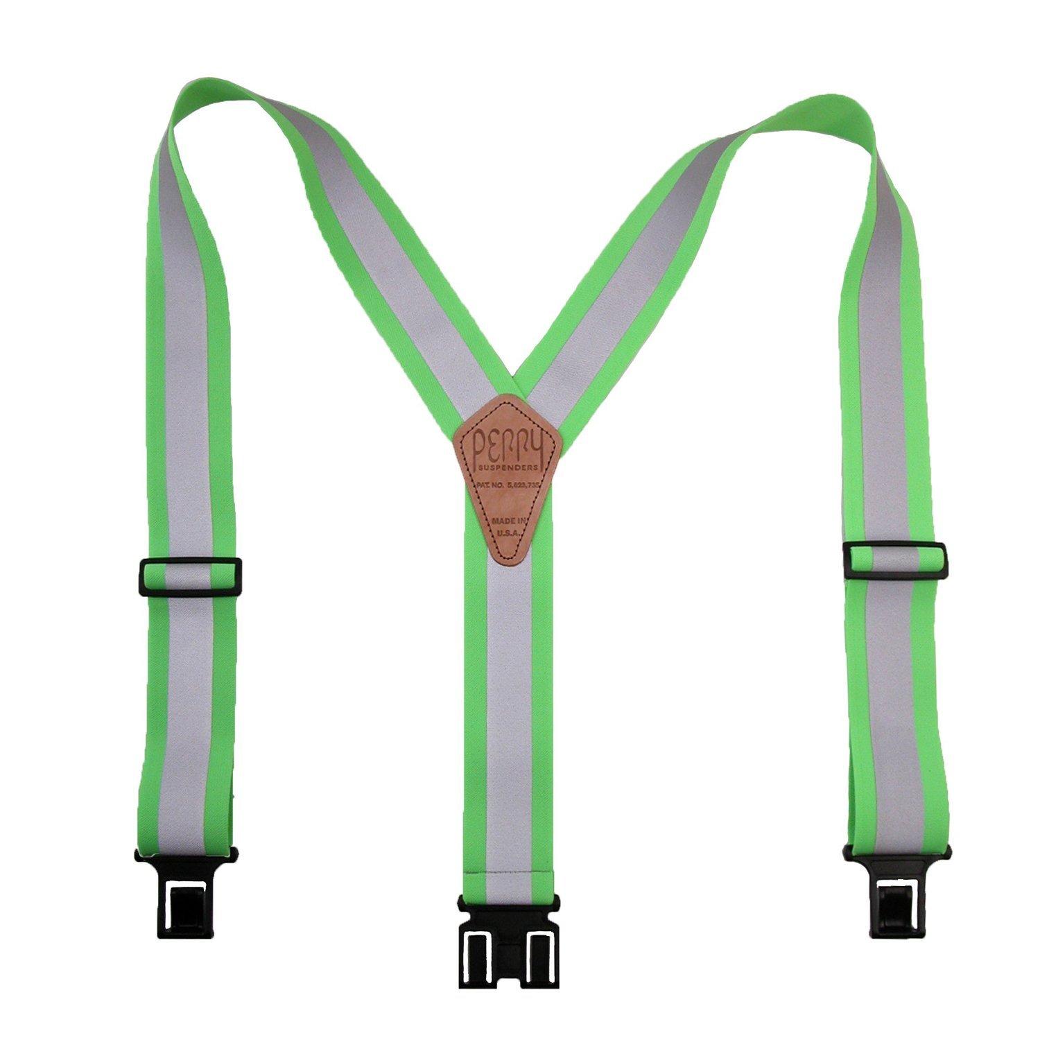 Perry Suspenders Elastic Hook End Reflective Suspenders, Lime Green