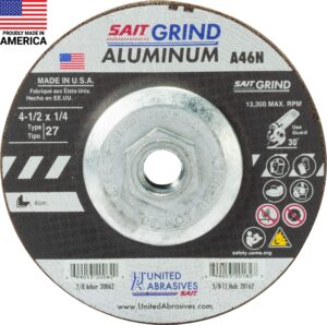 united abrasives-sait 20162 a46n aluminum grinding wheel (type 27/depressed center) 4 1/2" x 1/4" x 5/8-11", 10-pack