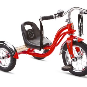 Schwinn Roadster Bike for Toddler, Kids Classic Tricycle, Low Positioned Steel Trike Frame with Bell and Handlebar Tassels, Rear Deck Made of Genuine Wood, for Boys and Girls Ages 2-4 Year Old, Red