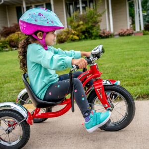 Schwinn Roadster Bike for Toddler, Kids Classic Tricycle, Low Positioned Steel Trike Frame with Bell and Handlebar Tassels, Rear Deck Made of Genuine Wood, for Boys and Girls Ages 2-4 Year Old, Red