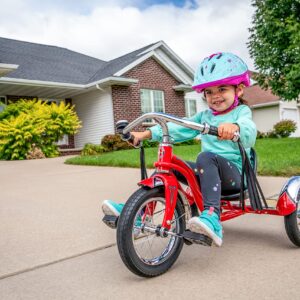 Schwinn Roadster Bike for Toddler, Kids Classic Tricycle, Low Positioned Steel Trike Frame with Bell and Handlebar Tassels, Rear Deck Made of Genuine Wood, for Boys and Girls Ages 2-4 Year Old, Red