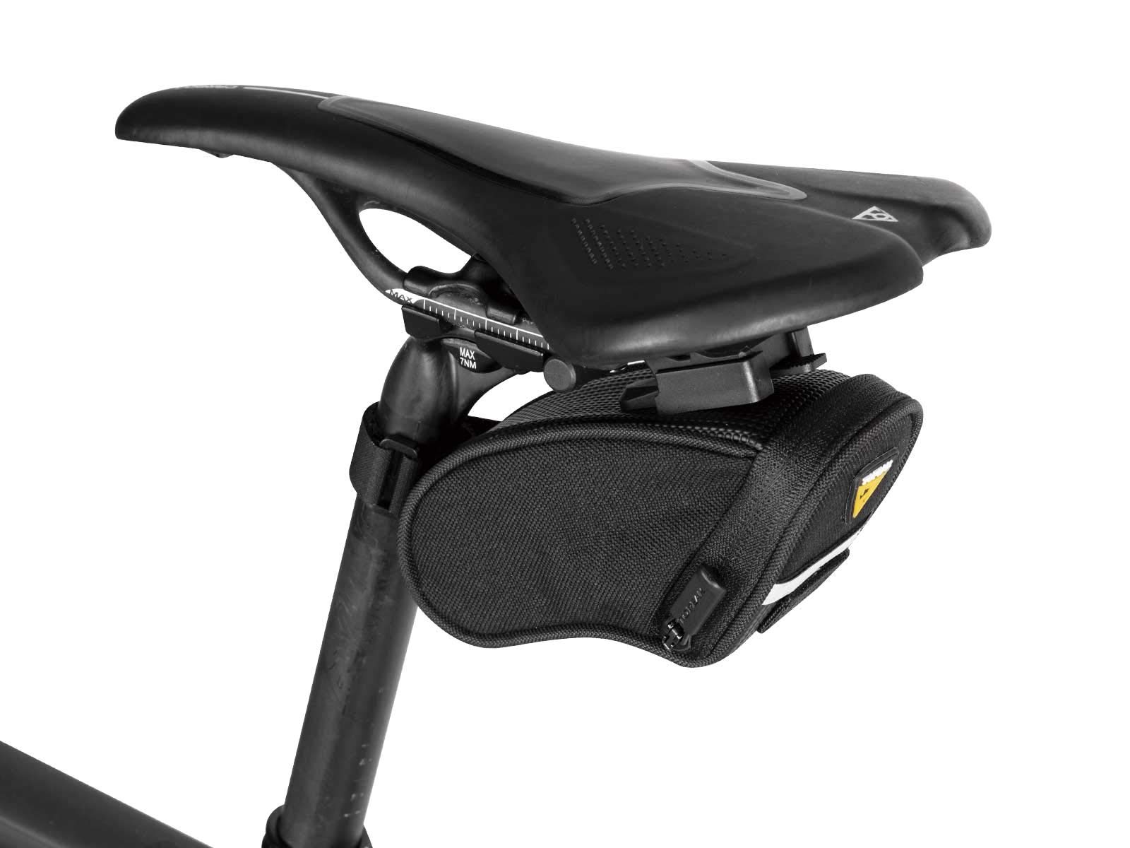 Topeak Aero Wedge Pack, w/ Fixer F11, Micro , Black, ﻿L x W x H 6.6 x 14 x 8.1 cm / 2.6” x 5.5” x 3.2”