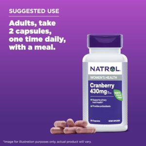 Natrol Cranberry 430 mg per serving, Cranberry Supplement for Womens Health, 30 Capsules, Up to a 15 Day Supply