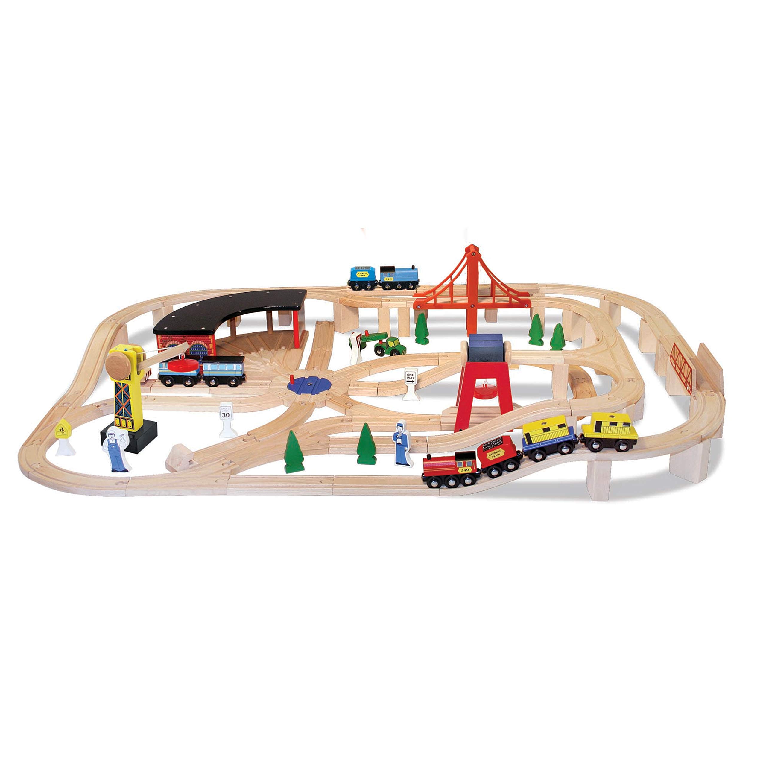 Melissa & Doug Deluxe Wooden Railway Train Set (130+ pcs)