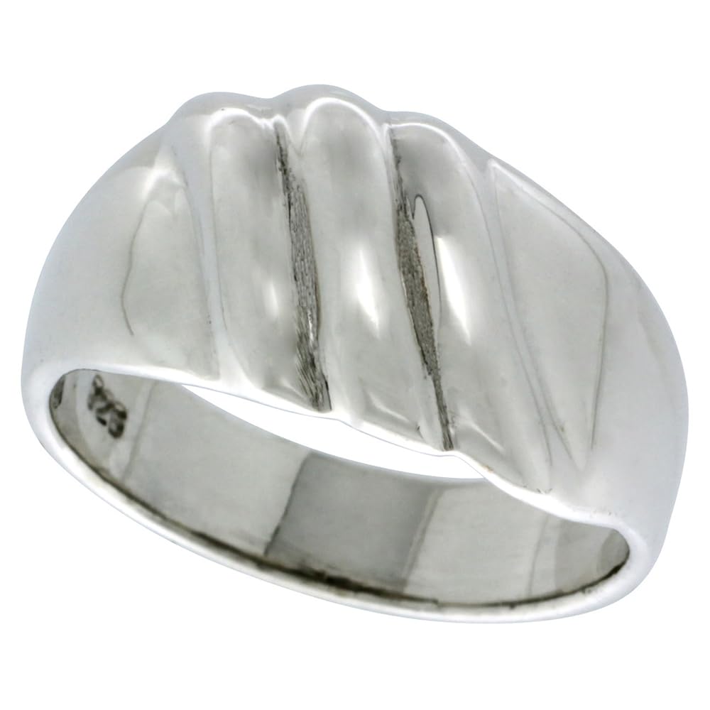 Sterling Silver Scalloped Dome Ring 7/16 inch wide size 6