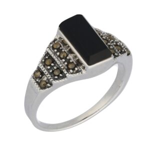 marcasite and black onyx sterling silver bar ring size 7(sizes 6,7,8,9)