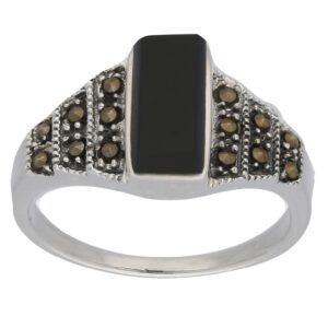 Marcasite and Black Onyx Sterling Silver Bar Ring Size 7(Sizes 6,7,8,9)