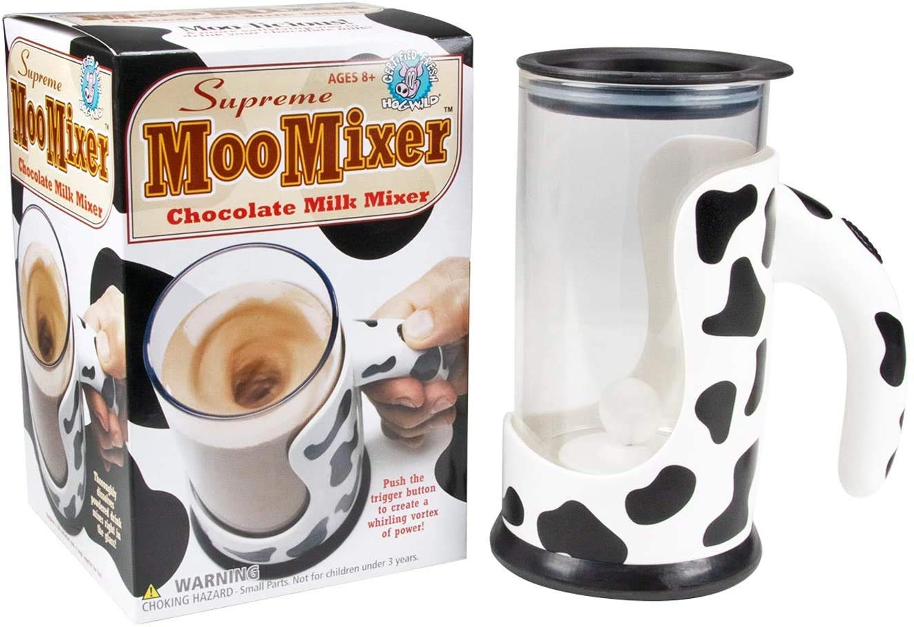 Hog Wild Moo Mixer Supreme Chocolate Milk Mixing Cup - Automatically Mixes Powder and Syrup - Stir and Drink in 1 Glass -16 oz