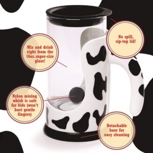 Hog Wild Moo Mixer Supreme Chocolate Milk Mixing Cup - Automatically Mixes Powder and Syrup - Stir and Drink in 1 Glass -16 oz