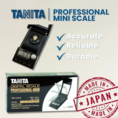 Tanita 1230 Professional Mini Diamond Scale - Japan Technology - Portable Carat Scale for Precise Gem Weighing - Energy Saving and Auto Power Off - Easy to Read 5 Digit LCD Display