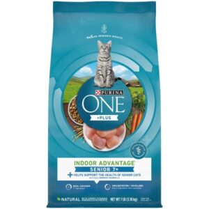 purina one high protein, natural senior dry cat food, indoor advantage senior+ - 7 lb. bag