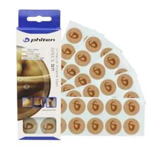 phiten titanium power tape discs - round disc shaped water-resistant athletic tape for muscle, knee, elbow, shoulder, and joint support - professional sports therapeutic athletic tape - 70 pieces