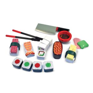 melissa & doug sushi slicing play food set - pretend play kitchen toys, wooden sushi food for play, pretend sushi for kids ages 3+