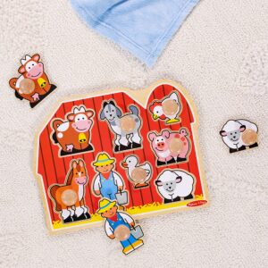 Melissa & Doug Farm Animals Jumbo Knob Wooden Puzzle - Wooden Peg Chunky Baby Puzzle, Preschoool Learning, Knob Puzzle Board For Toddlers Ages 1+