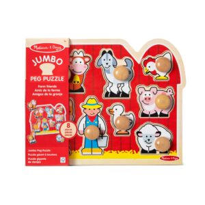 Melissa & Doug Farm Animals Jumbo Knob Wooden Puzzle - Wooden Peg Chunky Baby Puzzle, Preschoool Learning, Knob Puzzle Board For Toddlers Ages 1+