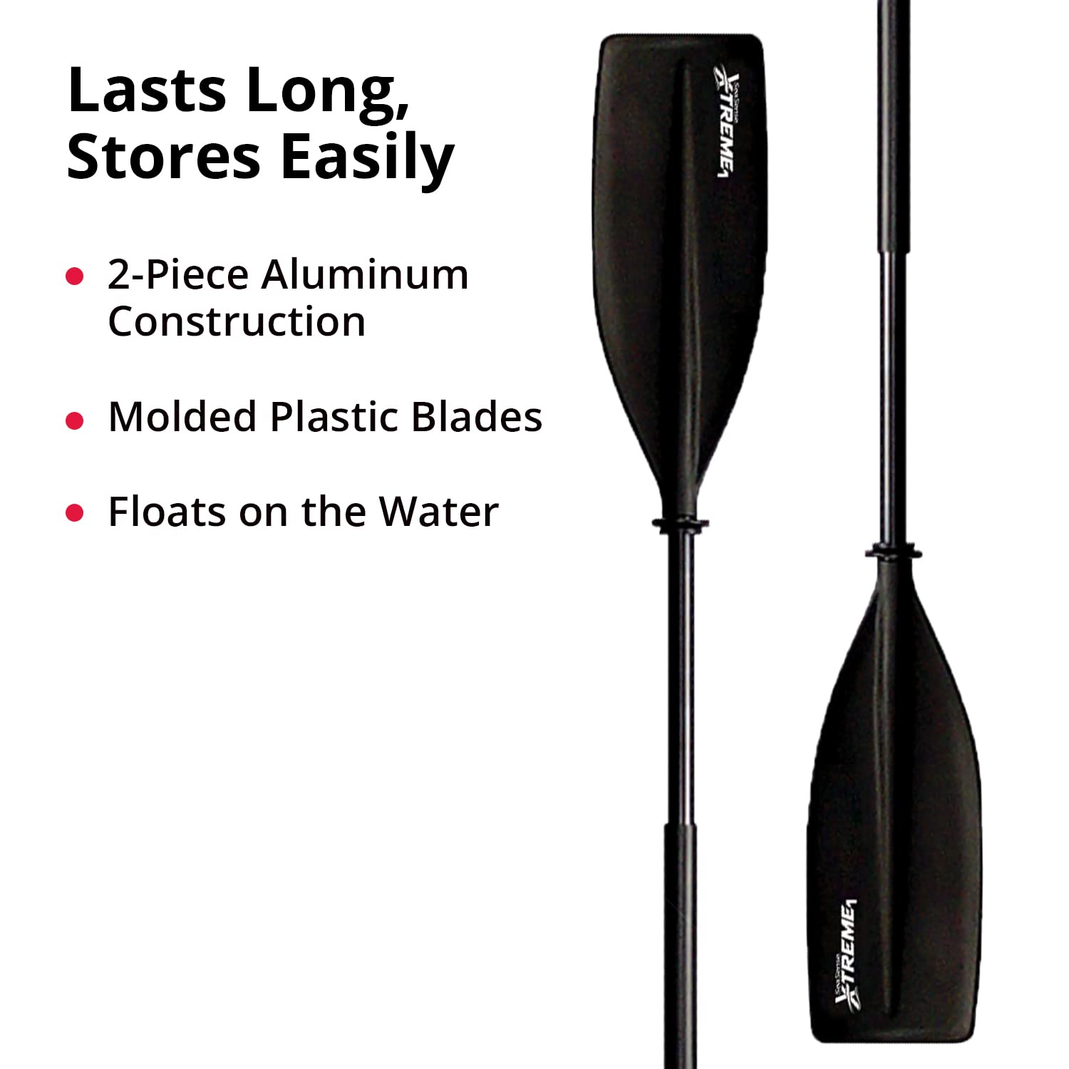 SeaSense XTreme 1 Kayak Paddle, Black, 96” - Molded Plastic Blades, 2-Piece Aluminum Construction - Great for Recreational, Sport, Sea, Whitewater & Fishing Kayaking