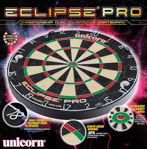 Unicorn Eclipse Pro Championship Edition Bristle Dartboard - PDC Endorsed, Ultra-Slim 30% Thinner Wire - Staple-Free Bullseye - Premium Self-Healing Sisal - High-Visibility Rotatable Number Ring