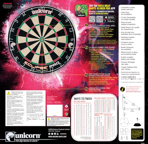 Unicorn Eclipse Pro Championship Edition Bristle Dartboard - PDC Endorsed, Ultra-Slim 30% Thinner Wire - Staple-Free Bullseye - Premium Self-Healing Sisal - High-Visibility Rotatable Number Ring