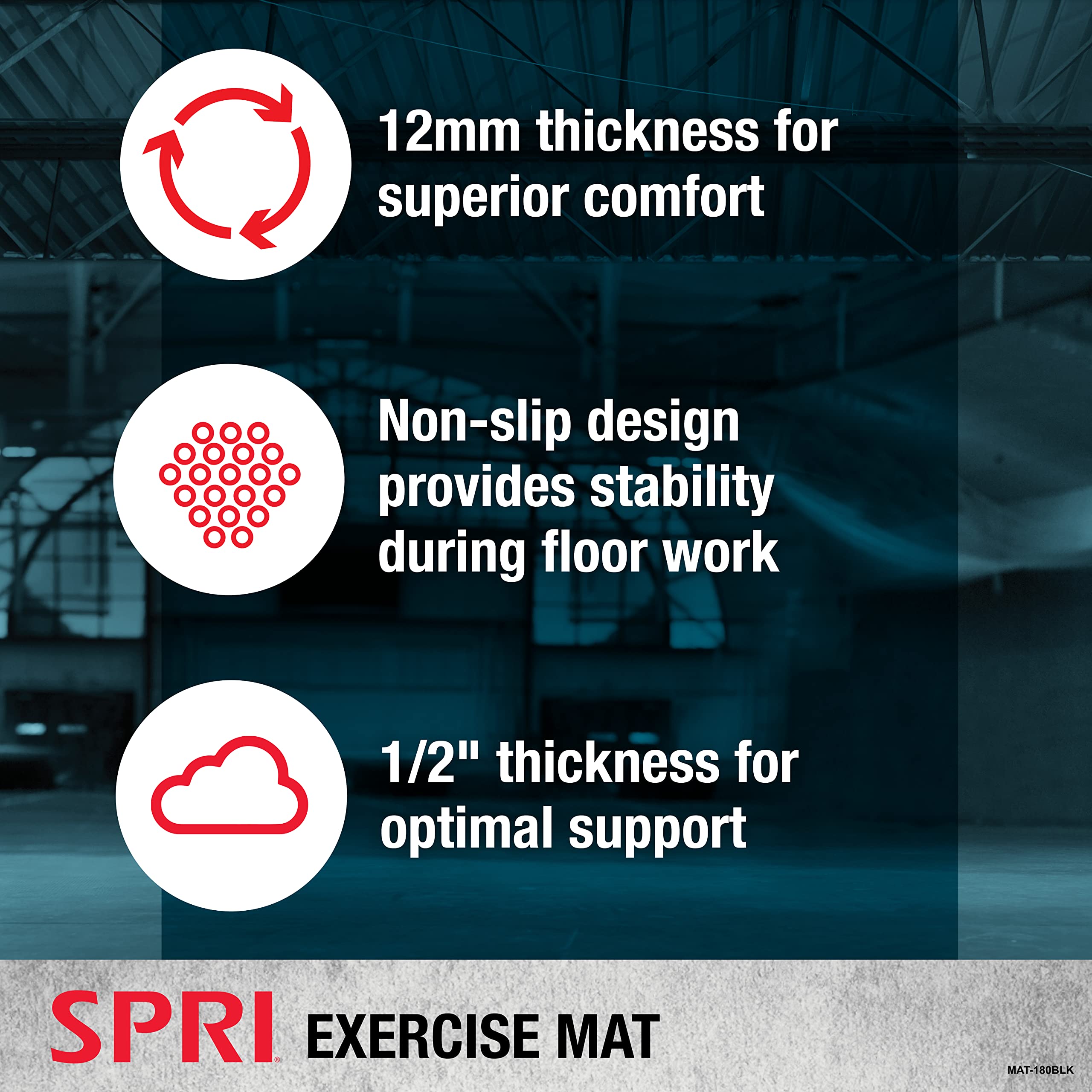 SPRI MAT-BL Exercise Mats (Black, 48"x 20"x 1/2-Inch)