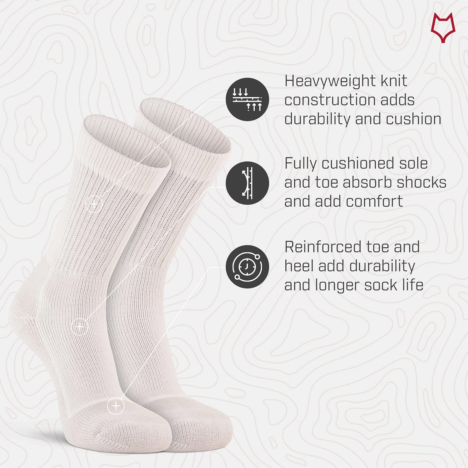 Fox River Tall Size Wick Dry Athletic Heavyweight Sport Crew Socks (2 Pair Pack), White, Large