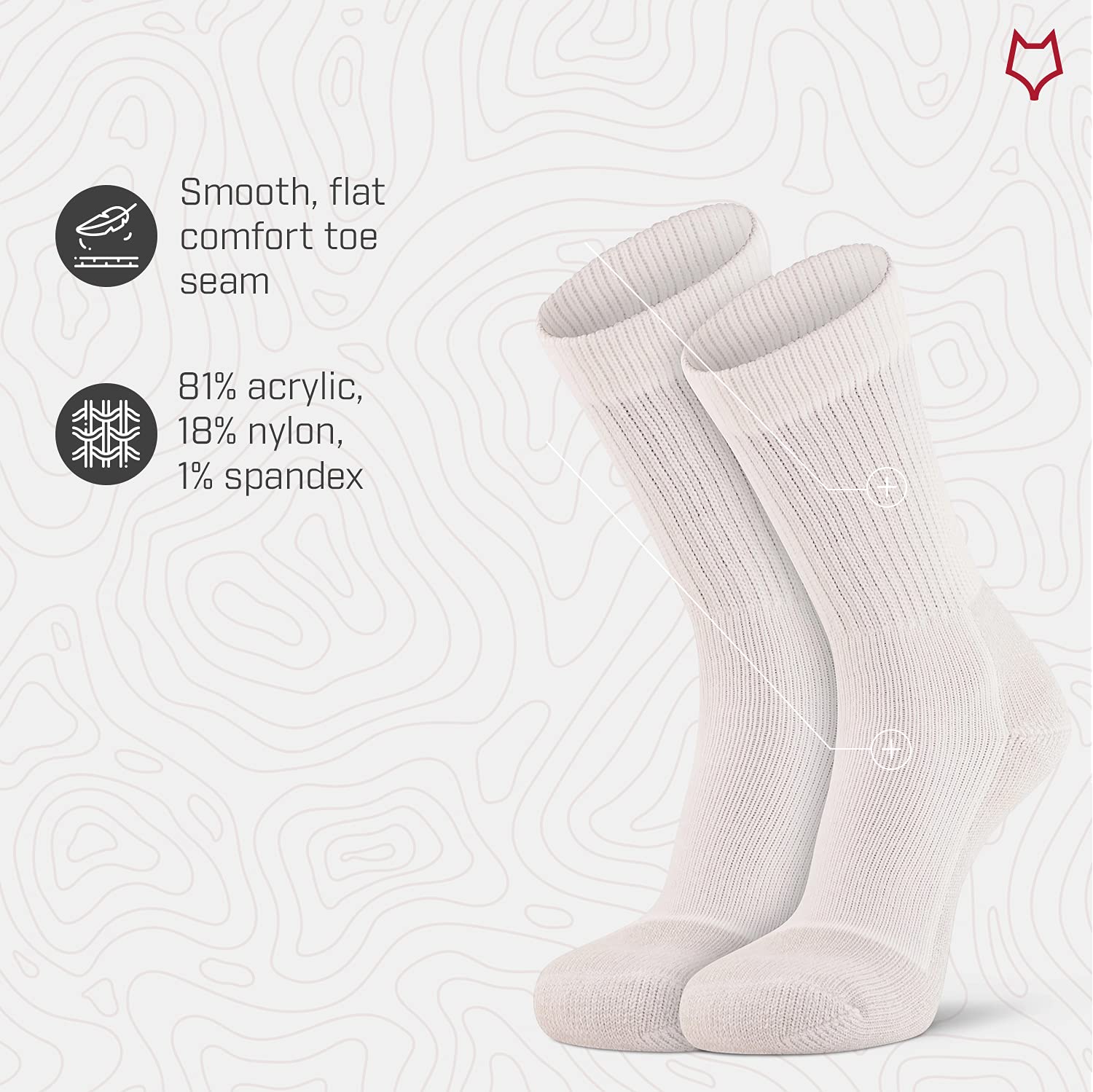 Fox River Tall Size Wick Dry Athletic Heavyweight Sport Crew Socks (2 Pair Pack), White, Large