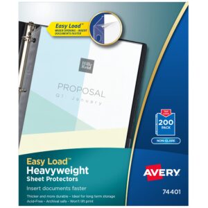 avery clear heavyweight sheet protectors, non-glare, easy load, 200 document protectors (74401)