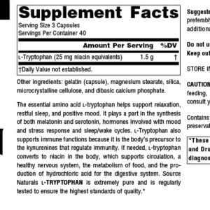 Source Naturals L-Tryptophan, for Mood, Relaxation, and Sleep*, 500mg - 120 Capsules