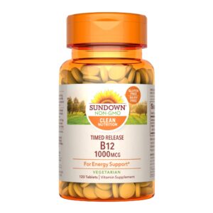 sundown timed release vitamin b12 1000 mcg, supports nervous system and cellular energy health, 120 tablets