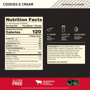 Optimum Nutrition Gold Standard 100% Whey Protein Powder, Cookies & Cream, 1.85 Pound (Package May Vary)