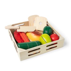 melissa & doug cutting food play food set with wooden pieces, knife, cutting board