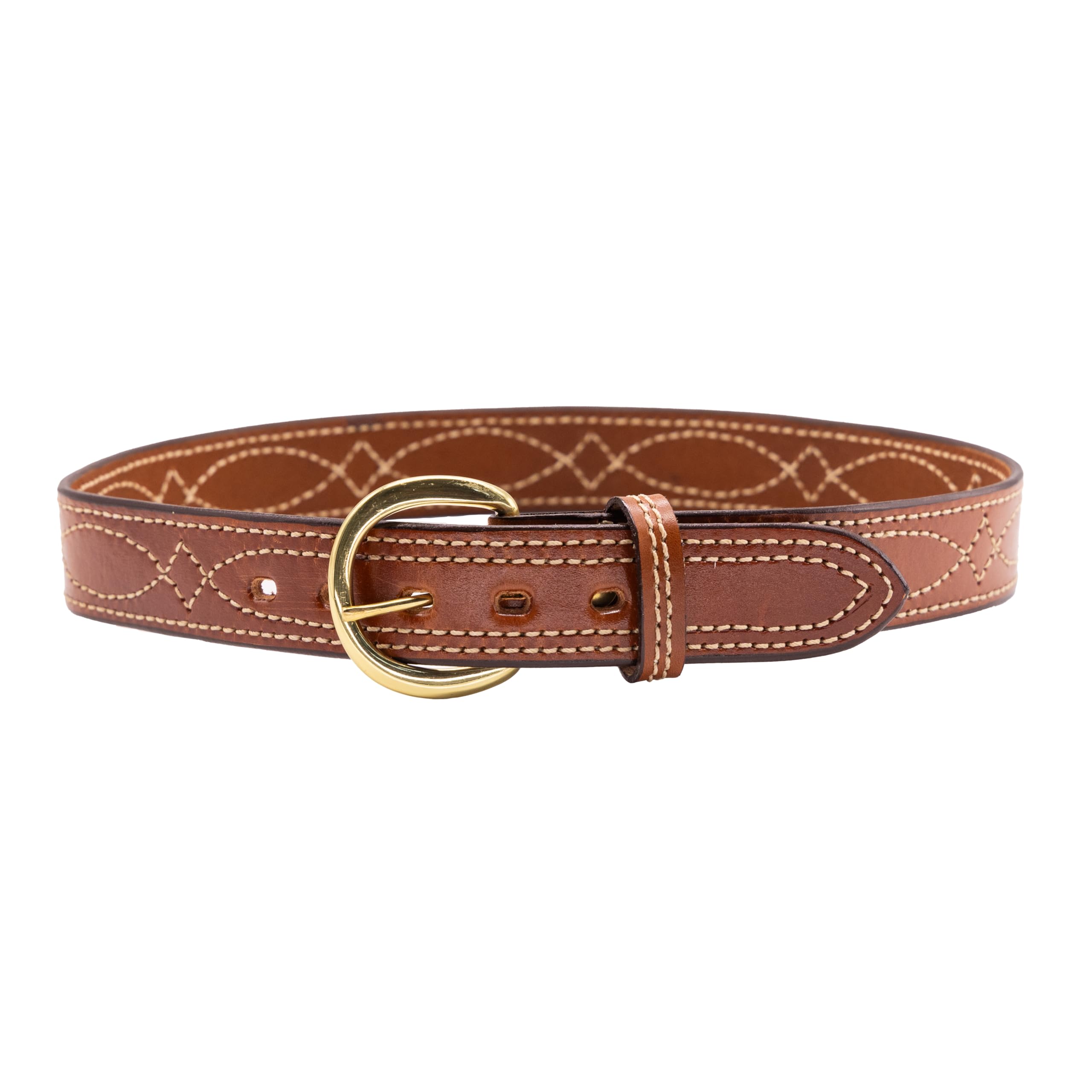 Bianchi B12 Fancy Stitched Belt, 1.5" Width, Tan Finish, Brass Buckle, SZ34