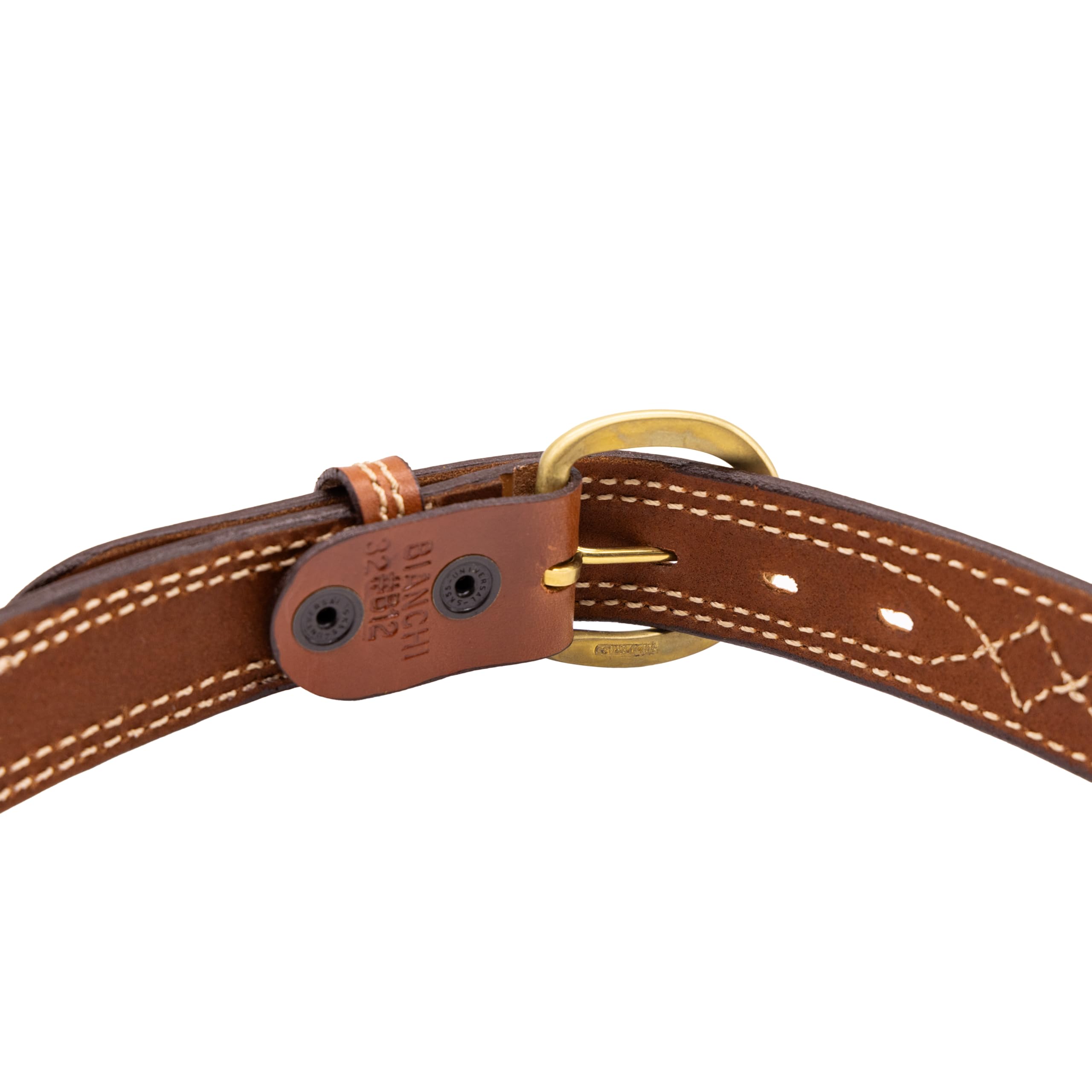 Bianchi B12 Fancy Stitched Belt, 1.5" Width, Tan Finish, Brass Buckle, SZ34