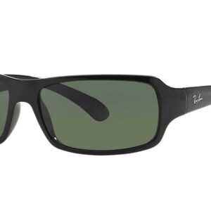 Ray-Ban Men's RB4075 Rectangular Sunglasses, Black/Polarized Dark Green, 61 mm