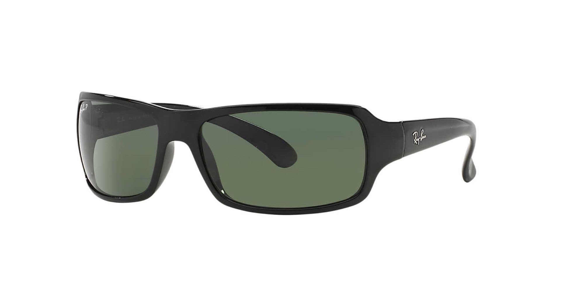 Ray-Ban Men's RB4075 Rectangular Sunglasses, Black/Polarized Dark Green, 61 mm