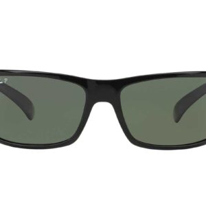 Ray-Ban Men's RB4075 Rectangular Sunglasses, Black/Polarized Dark Green, 61 mm