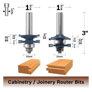 Bosch 85625MC 1-5/8-Inch Diameter Carbide Tipped Ogee Stile & Rail 2 Piece Router Bit Set 1/2-Inch Shank