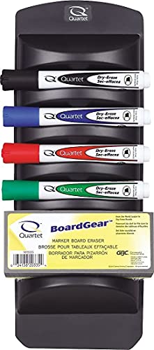 Quartet Whiteboard Accessory Caddy, Includes 8 Chisel Tip Dry Erase Markers and 1 Eraser, White Board Accessories, Black (558)