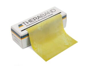 theraband resistance bands, 6 yard roll professional latex elastic band for upper body, lower body, & core exercise, physical therapy, pilates, home workouts, & rehab, yellow, thin, beginner level 2