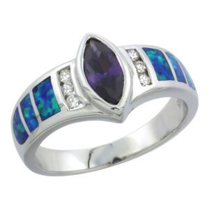 sterling silver marquise amethyst cz synthetic opal ring for women 1/4 inch size 6