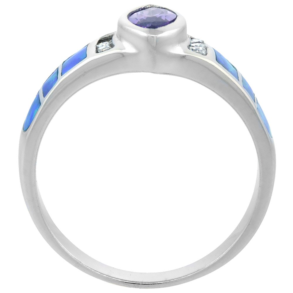 Sterling Silver Marquise Amethyst CZ Synthetic Opal Ring for Women 1/4 inch size 6