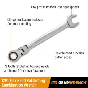 GEARWRENCH 13 Pc. 12 Pt. Flex Head Ratcheting Combination Wrench Set, SAE - 9702D