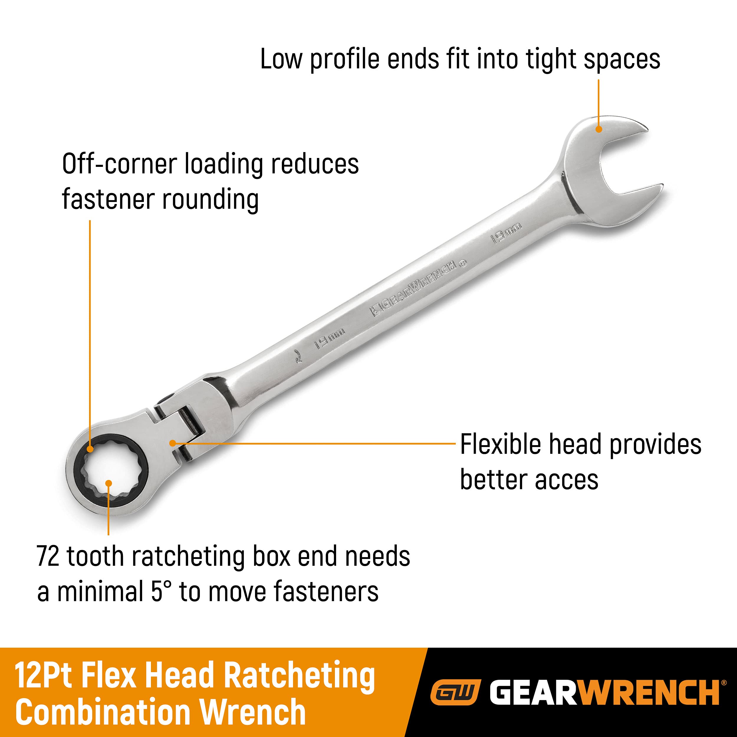 GEARWRENCH 13 Pc. 12 Pt. Flex Head Ratcheting Combination Wrench Set, SAE - 9702D