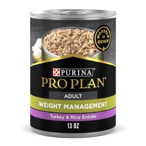 purina pro plan weight control dog food wet gravy, weight management turkey and rice entree - (pack of 12) 13 oz. cans