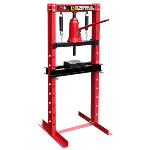 big red t51201 torin steel h-frame hydraulic garage/shop floor press with stamping plates, 12 ton (24,000 lb) capacity, red