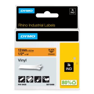 dymo industrial labels for dymo industrial rhino label makers, black on orange, 1/2", 1 roll (18435)