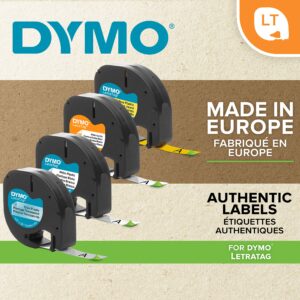 Dymo LetraTag Metallic Labels | Authentic | Black Print on Metallic Silver | 12mm x 4m | Self-Adhesive Multipurpose Labels for LetraTag Label Makers