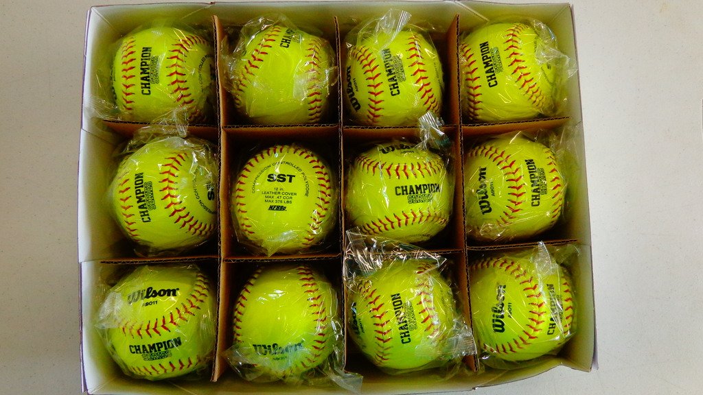 WILSON Sporting Goods High School and Adult Fast Pitch 12" Balls, Polycore, Optic Yellow (1 Dozen), SS-SMS-1003072