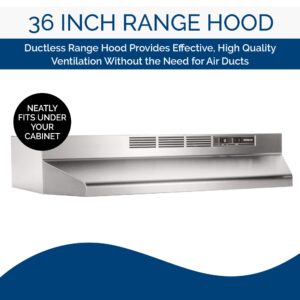 Broan-NuTone 413604 Non-Ducted Ductless Range Hood Insert with Light, Exhaust Fan for Under Cabinet, 36-Inch, Stainless Steel