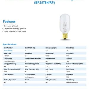 Feit Electric BP25T8N 25-Watt Intermediate Base Clear Appliance Incandescent Light Bulb