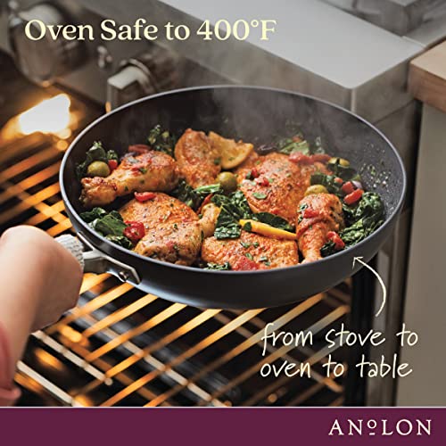 Anolon Advanced Hard Anodized Nonstick Frying Pan/ Fry Saute All Purpose Pan with Lid - 12 Inch, Gray